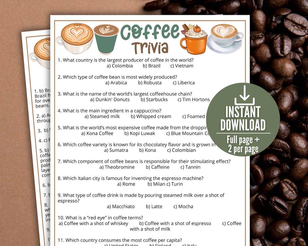 Coffee Trivia Game,printable Brunch Party Game for Adults,dessert Party ...
