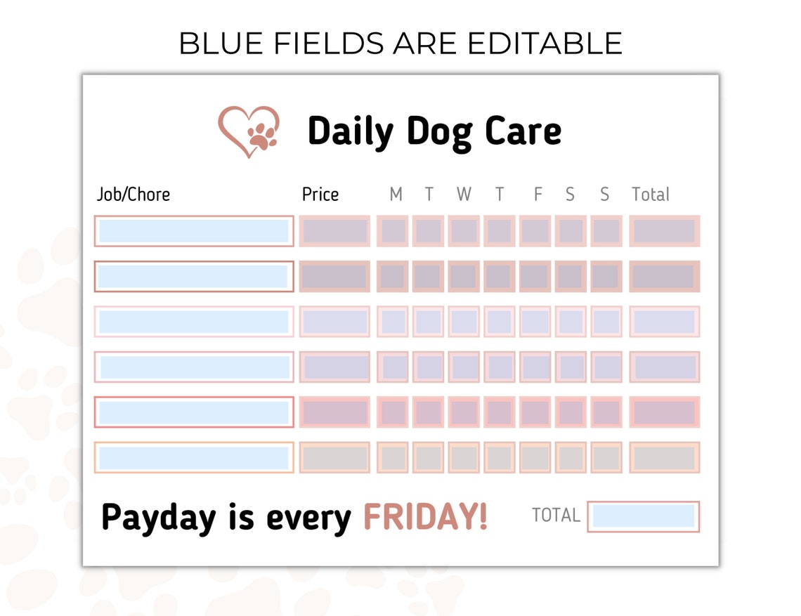 Dog Chore Chart, Chore Chart for Kids, Pet Responsibility Chart, Kid ...