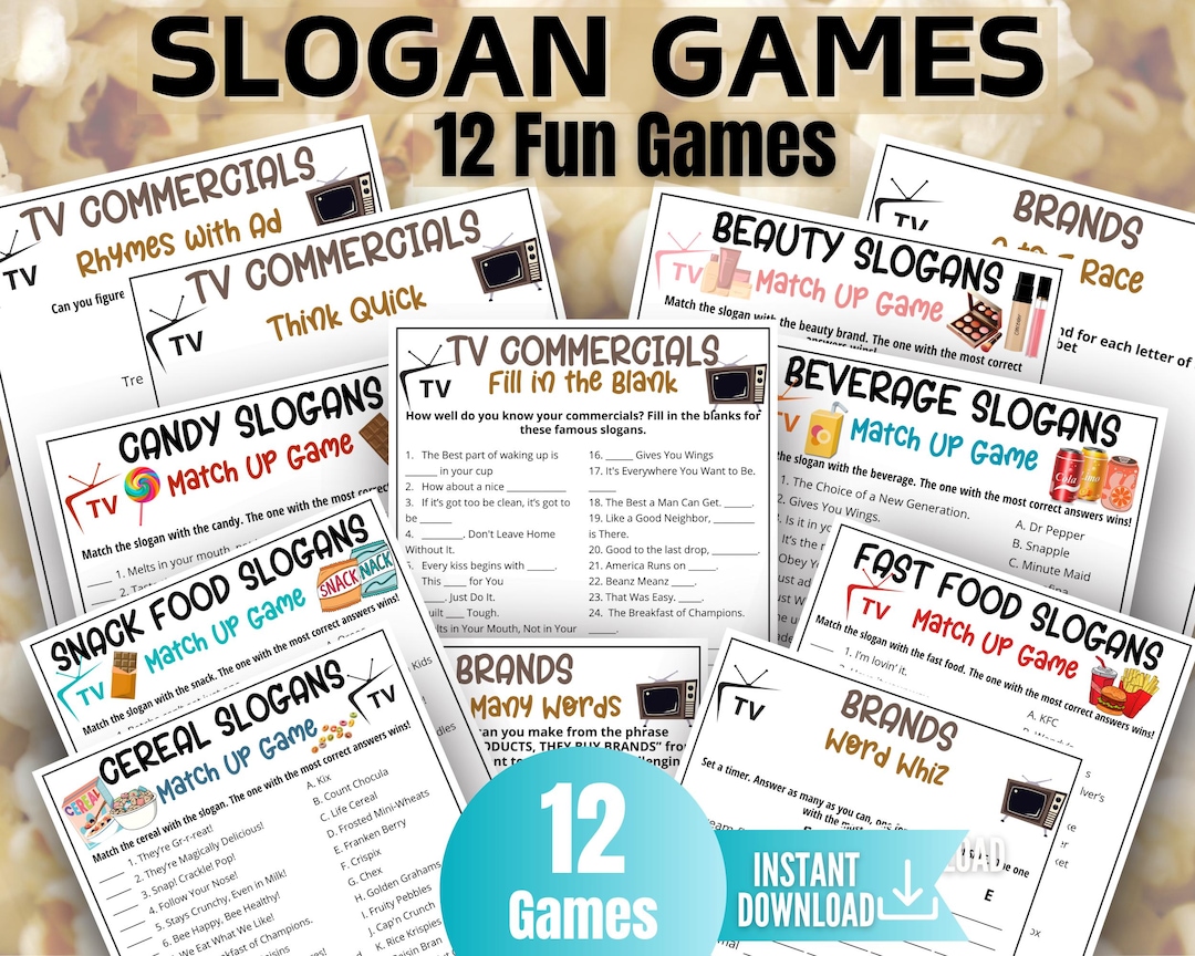 Slogan Game Bundle, TV Commercial Quiz, Cereal Slogans, Pop Culture ...