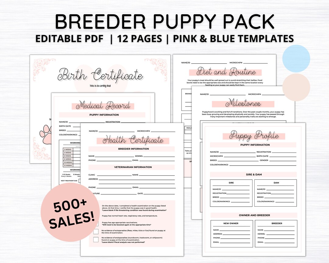 Fillable Breeder Puppy Pack, Dog Breeder Records, Best Selling Dog ...