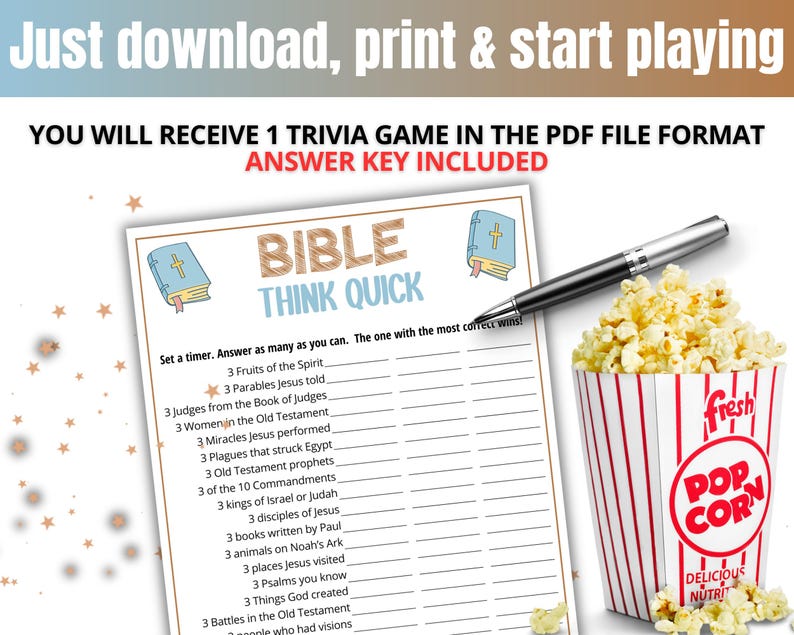 Bible Think Quick Game,bible Trivia for Kids & Teens,sunday School ...