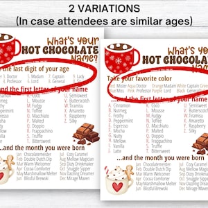 What's Your Hot Chocolate Name Game WITH NAMETAGS + SIGN, Chocolate ...