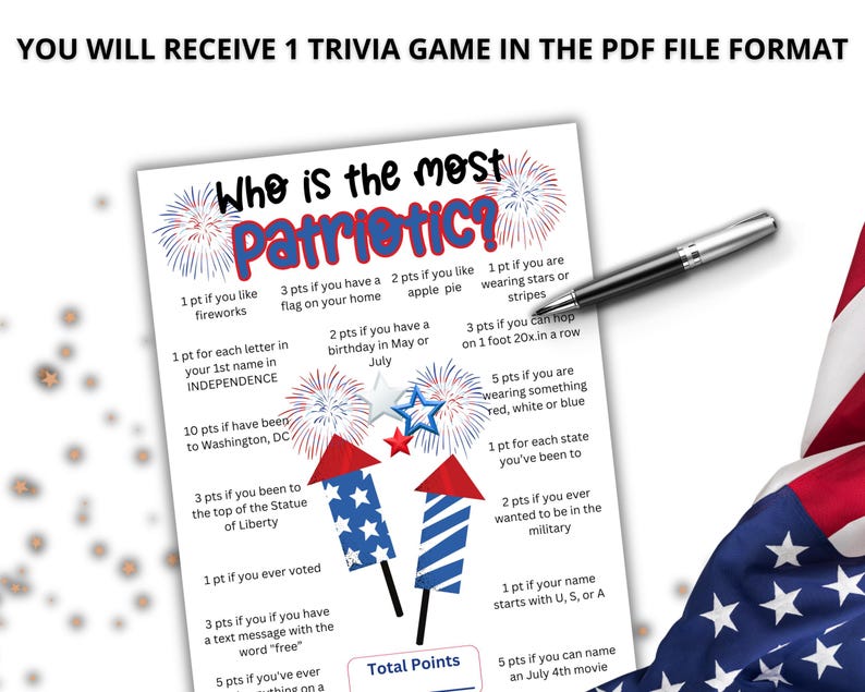 Who is the Most Patriotic, July 4th Game, Labor Day Trivia Game ...