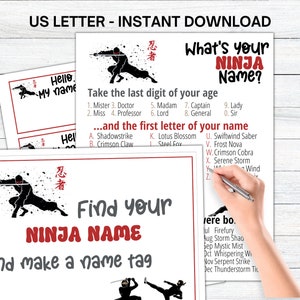 What's Your Ninja Name Game WITH NAMETAGS + SIGN, Ninja Theme Party ...