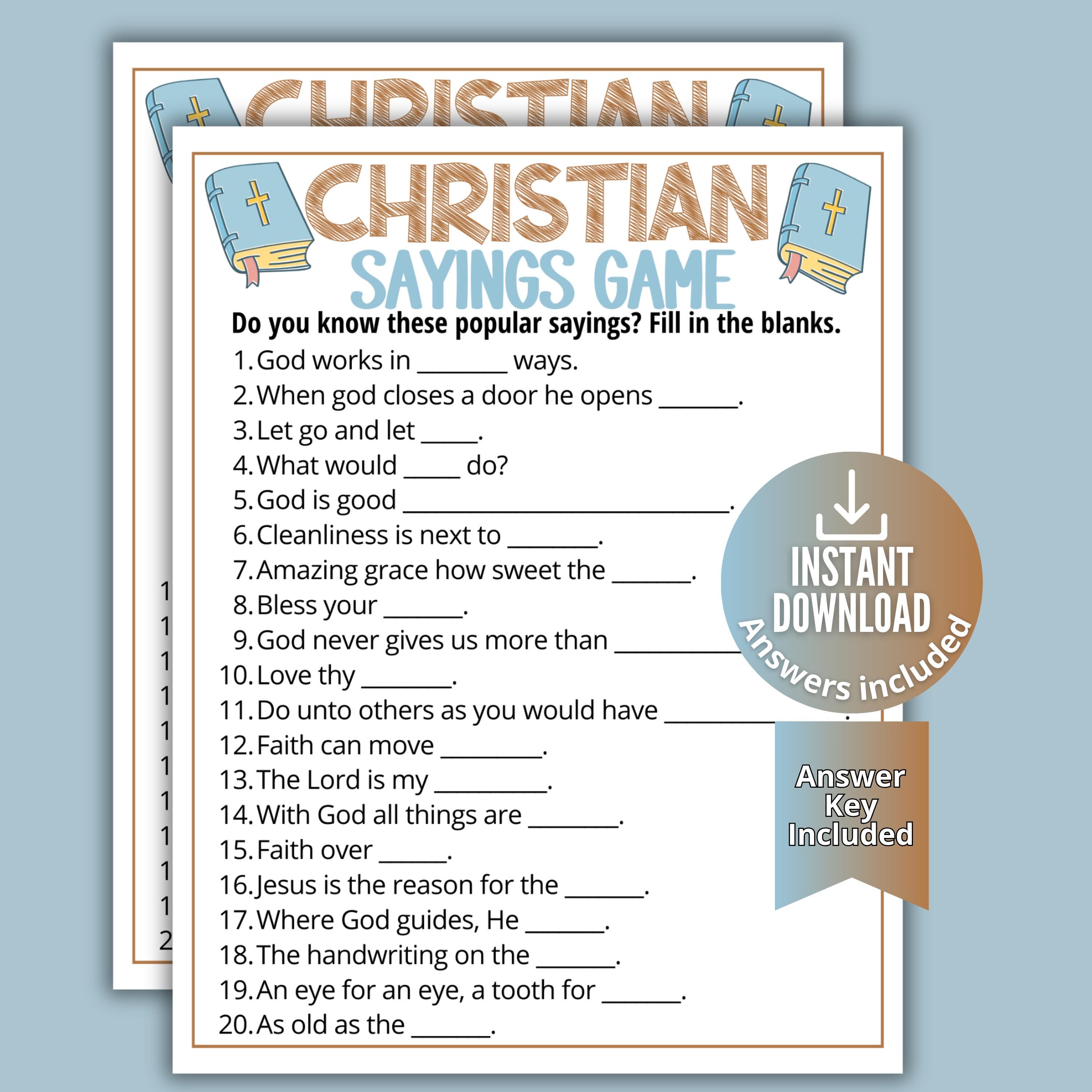 Christian Bible Sayings Game,bible Trivia for Kids,teens Adults,sunday ...