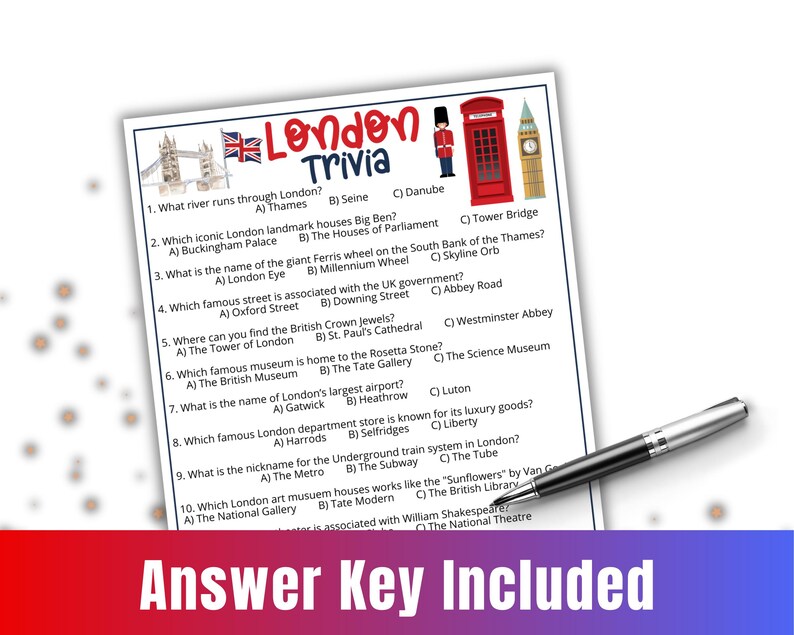 London Trivia Game,printable London Games for Adults, English Birthday ...
