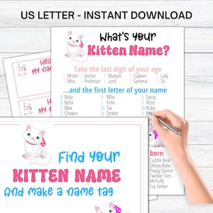 What's Your Kitten Name Game WITH NAMETAGS + SIGN, Kitty Party Game ...