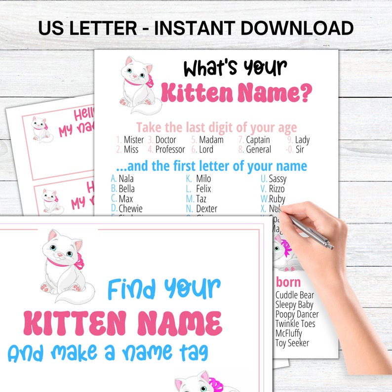 What's Your Kitten Name Game WITH NAMETAGS + SIGN, Kitty Party Game ...