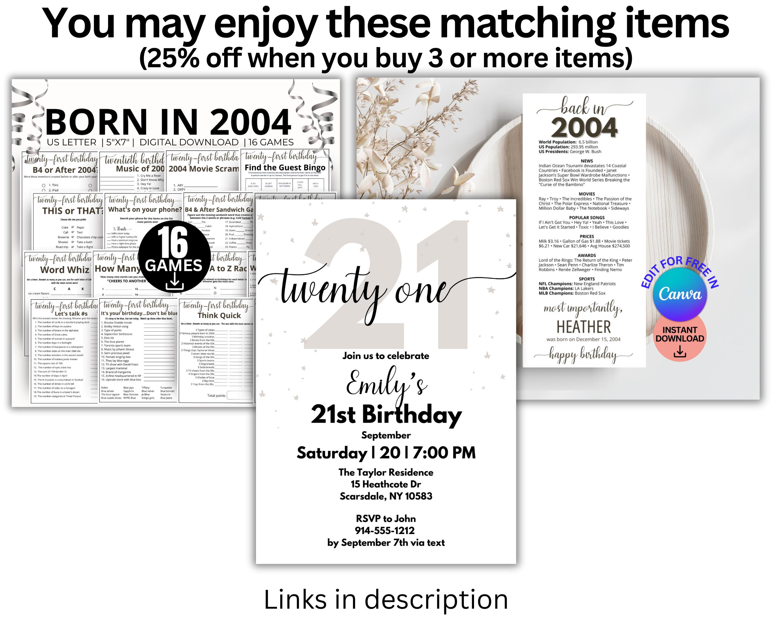 21st Birthday Party Games, Born in 2005 Game, 2005 Birthday Games, 21st ...