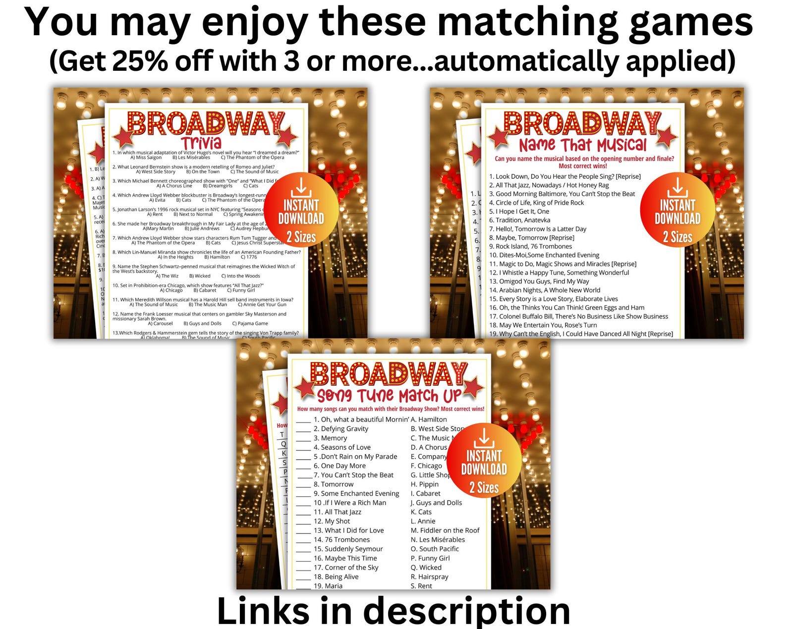 Broadway Musical Trivia Game, Musical Theater Quiz, Broadway Song ...