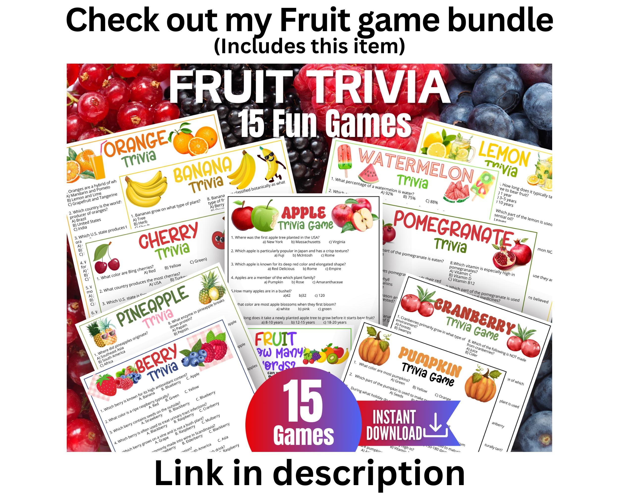 Cherry Trivia Game, Spring Trivia Game, Summer Birthday Party Game ...