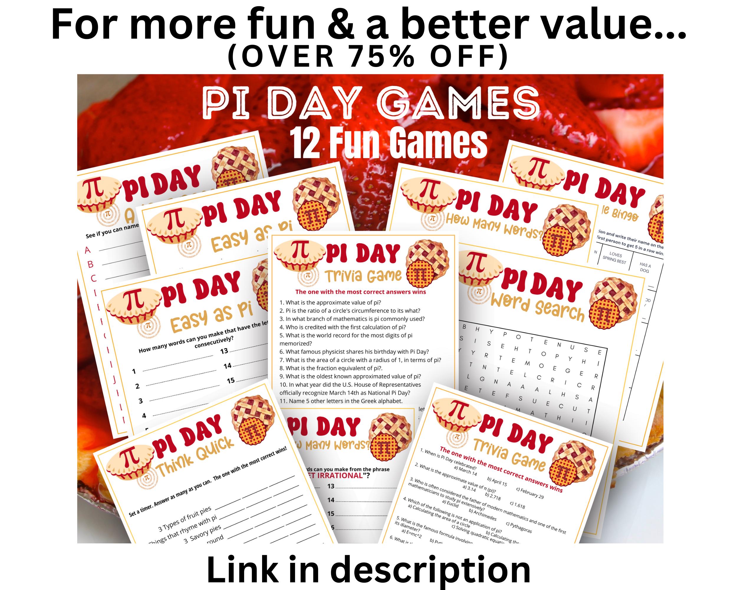 Pi Day Trivia, Printable Pi Day Game for Kids and Adults, Classroom Pi ...
