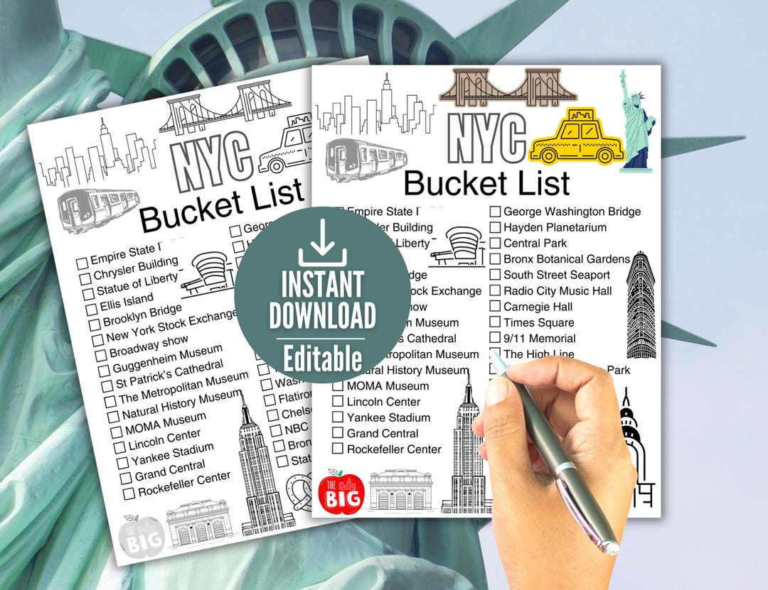New York City Bucket List Printable - Editable PDF, NYC. Travel to Do ...