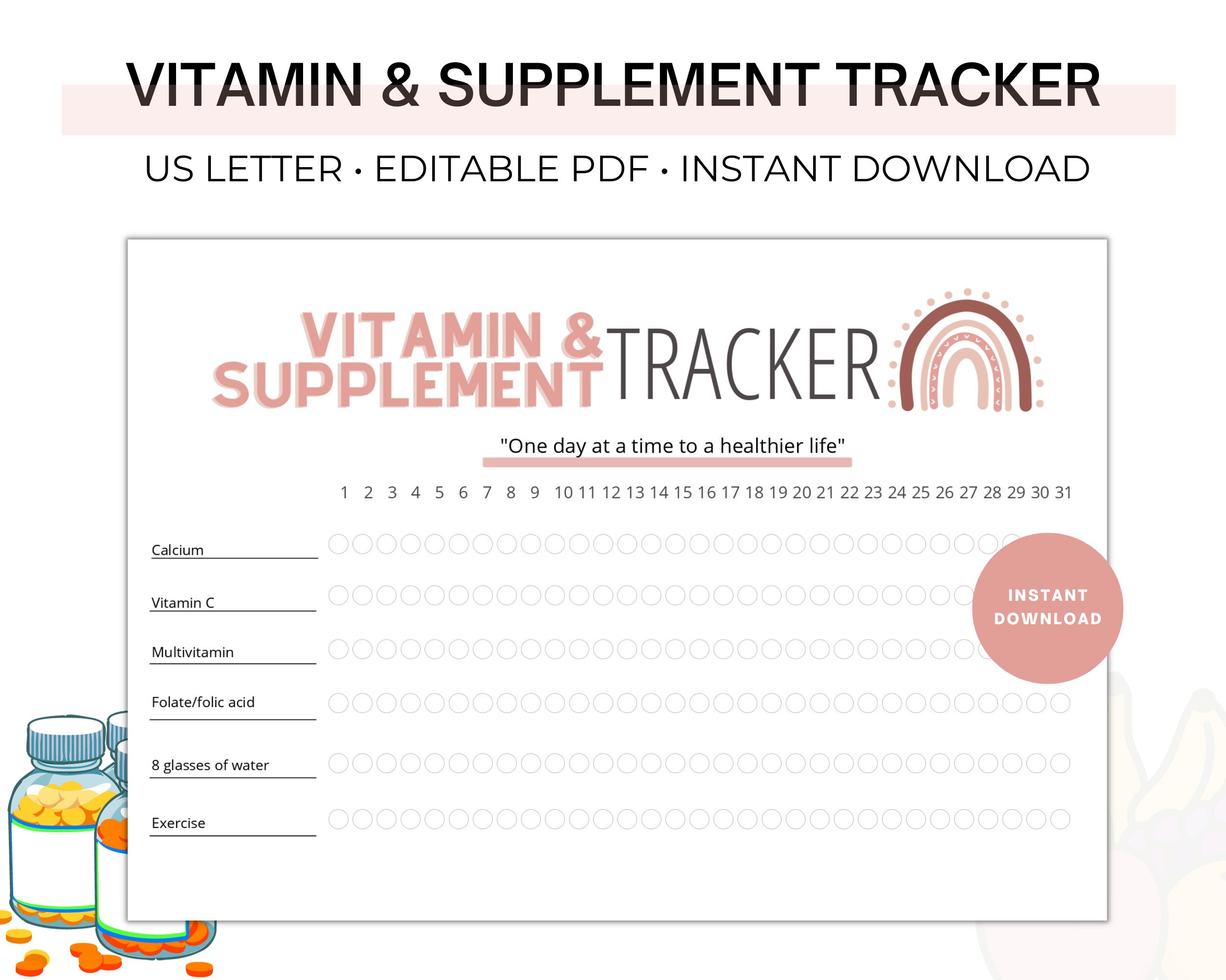 Editable Vitamin and Supplement Tracker, Daily Vitamin Tracker ...