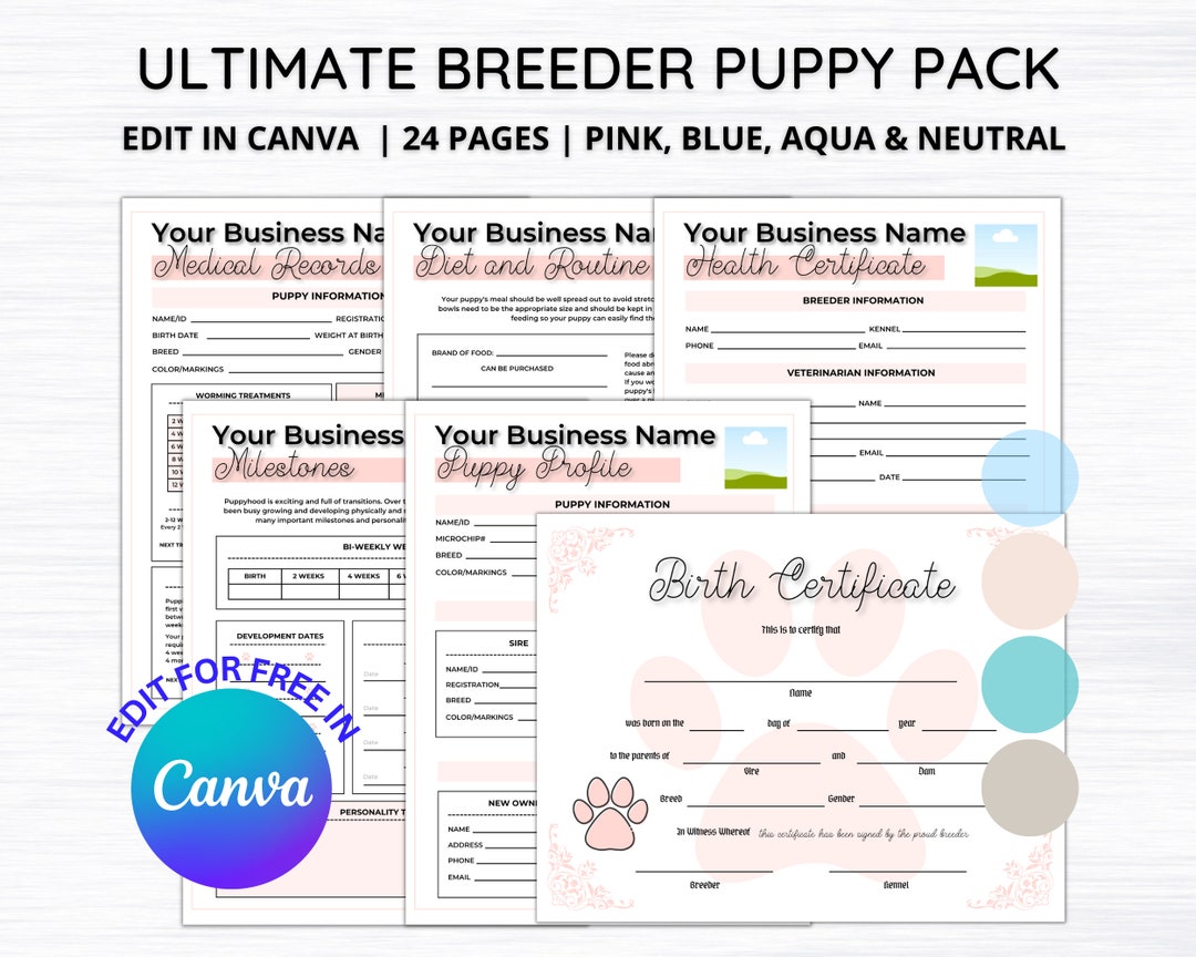 Editable Breeder Puppy Pack, Dog Breeder Records, Dog Breeder Forms ...