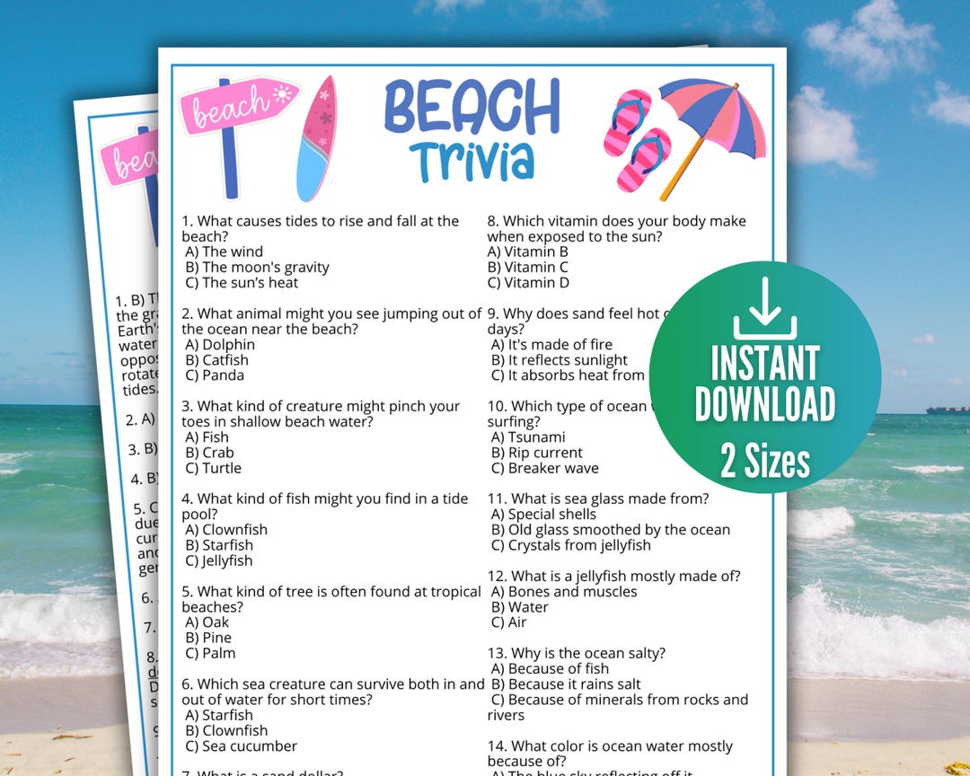 Beach Trivia Game,printable Ocean Game for Kids & Adults,sea Beach ...