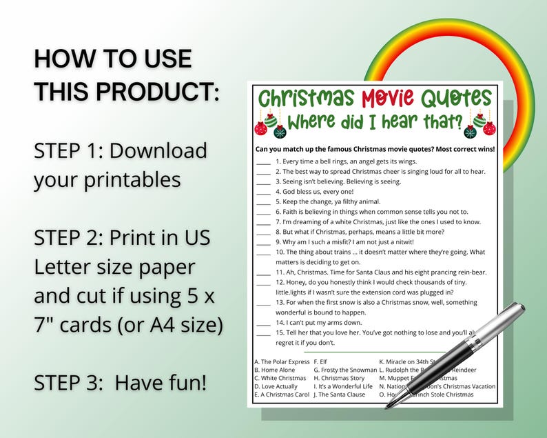 Christmas Movie Quote Trivia Game, Xmas Movies Quote Game, Christmas ...