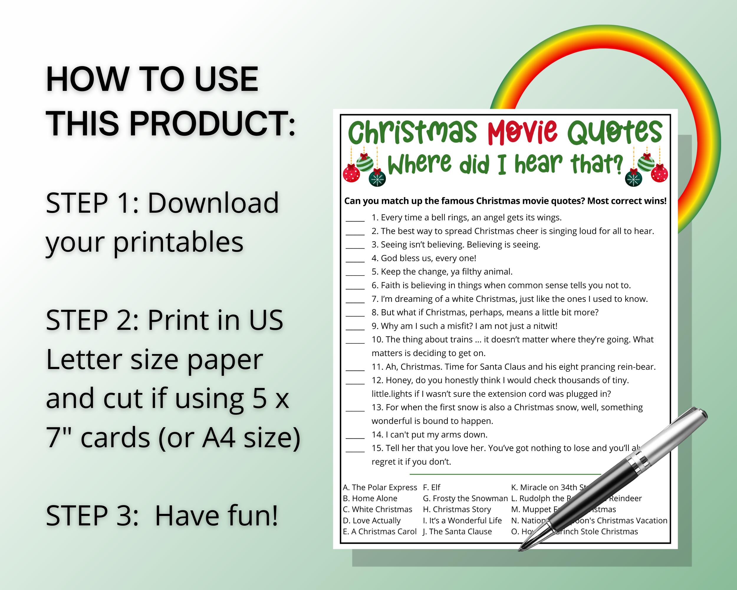 Christmas Movie Quote Trivia Game, Xmas Movies Quote Game, Christmas ...