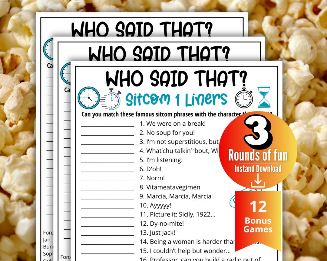 TV Sitcom Trivia Games,television 1 Liners Quiz-3 Rounds,pop Culture ...