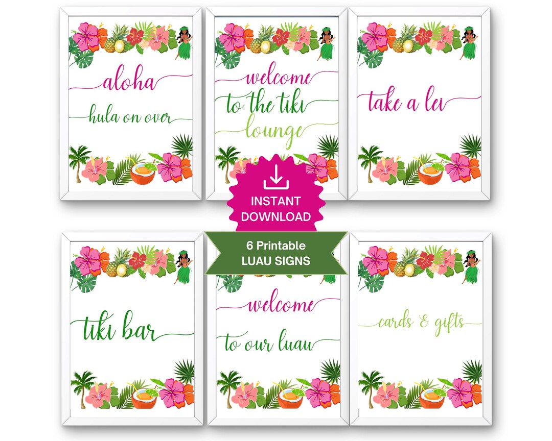 Hawaiian Luau Signs, Kids Tropical Birthday Party, Hawaiian Baby Shower ...