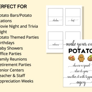 Potato Bar Station Sign & Table Cards, Make Your Own Potato Signs ...