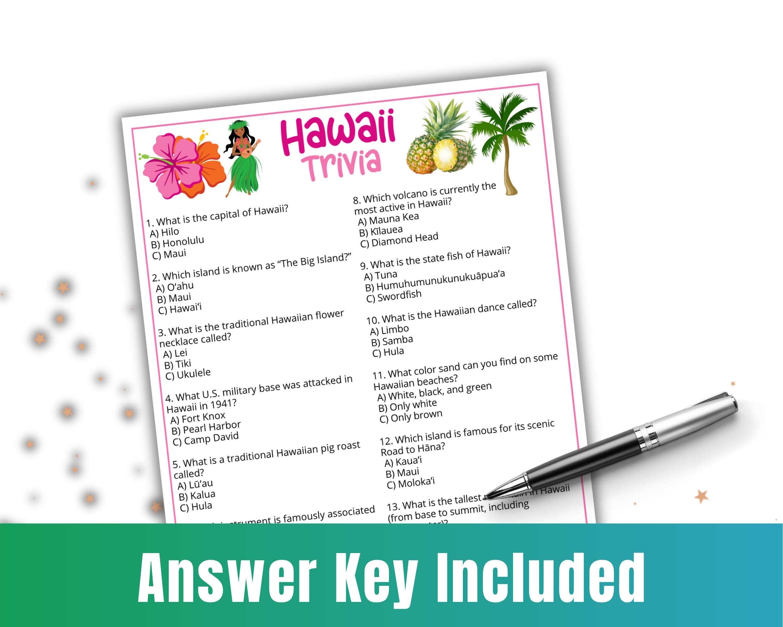 Hawaii Trivia Game, Printable Luau Game for Kids & Adults,tropical Baby ...