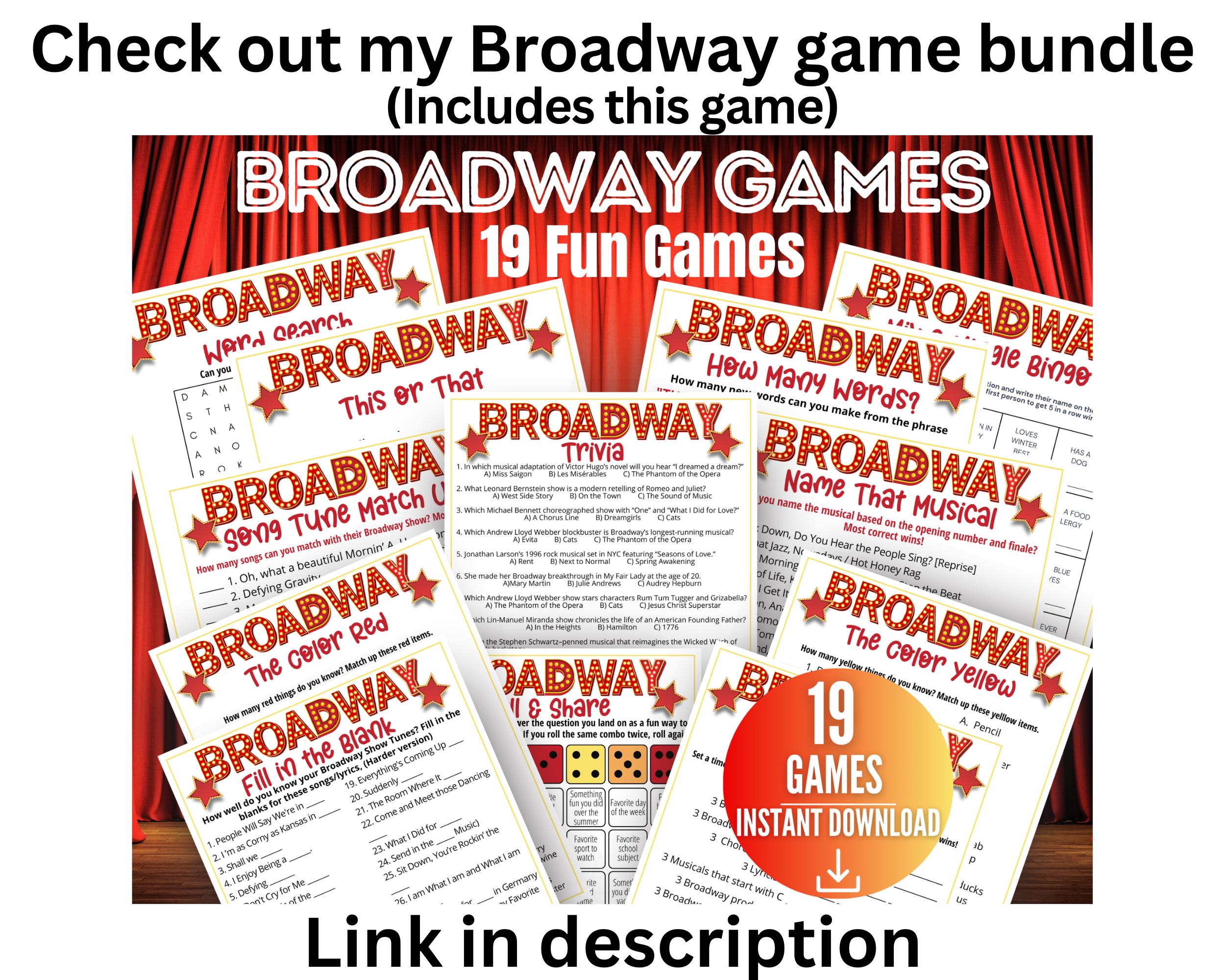 Broadway Musical Trivia Game, Musical Theater Quiz, Broadway Song ...