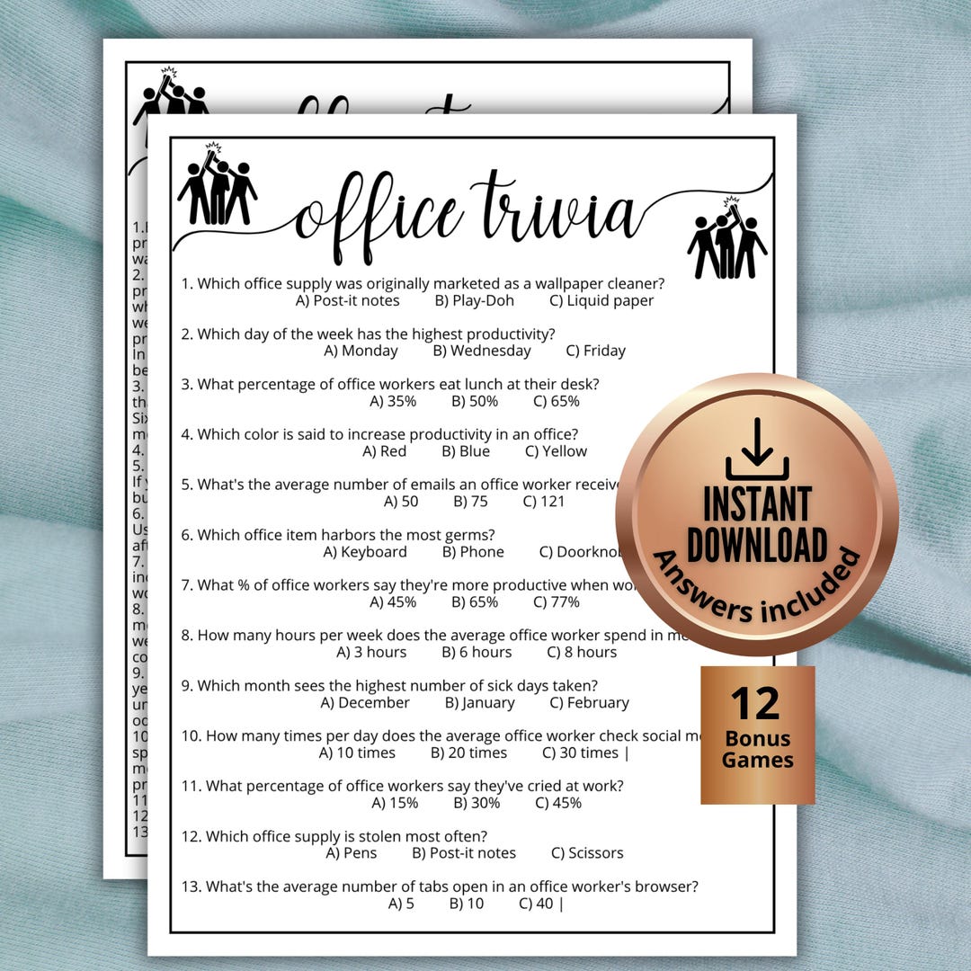 Office Trivia Team Building Games, Coworker Activity,happy Hour Office ...