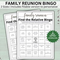 Family Reunion Bingo Game Printable, Family Reunion Games, Find Someone ...