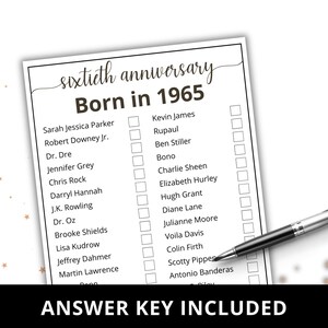 60th Birthday Party Games, Born in 1965 Game, 1965 Birthday Games,60th ...