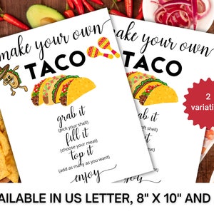Taco Bar Station Sign & Table Cards, Make Your Own Taco Signs, Tex-mex ...