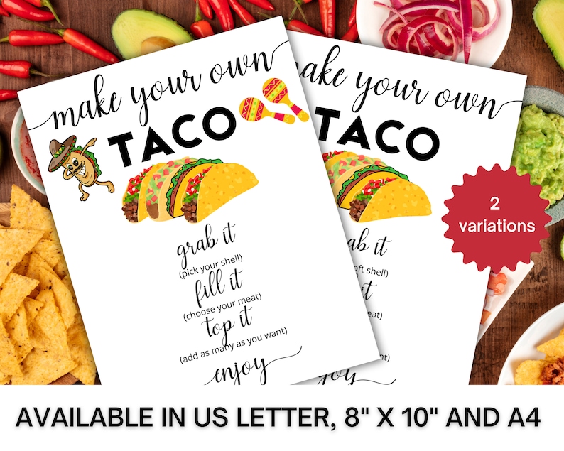 Taco Bar Station Sign & Table Cards, Make Your Own Taco Signs, Tex-mex ...