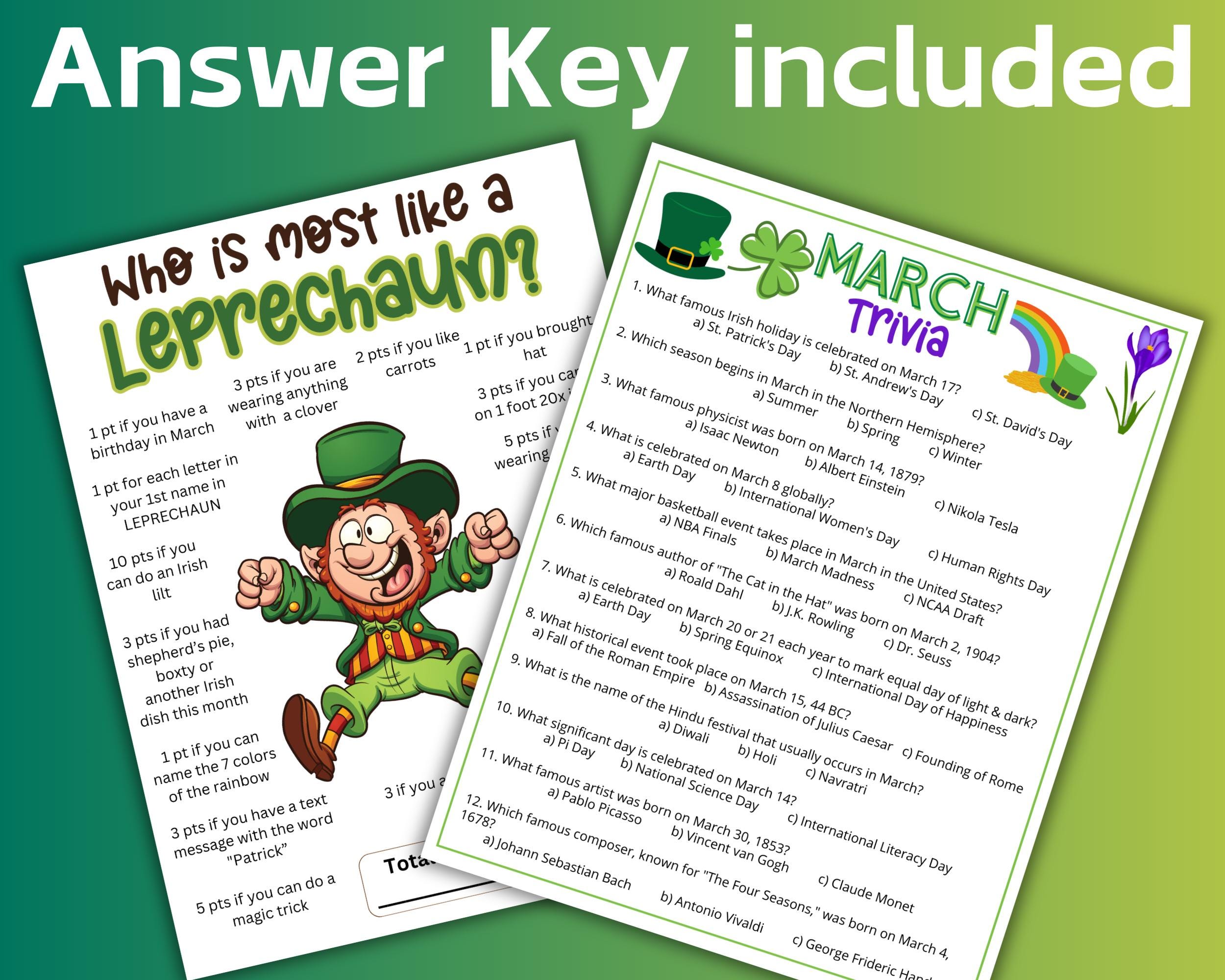 St Patrick's Day Game Bundle, St Patricks Day Trivia Party Games, Adult ...