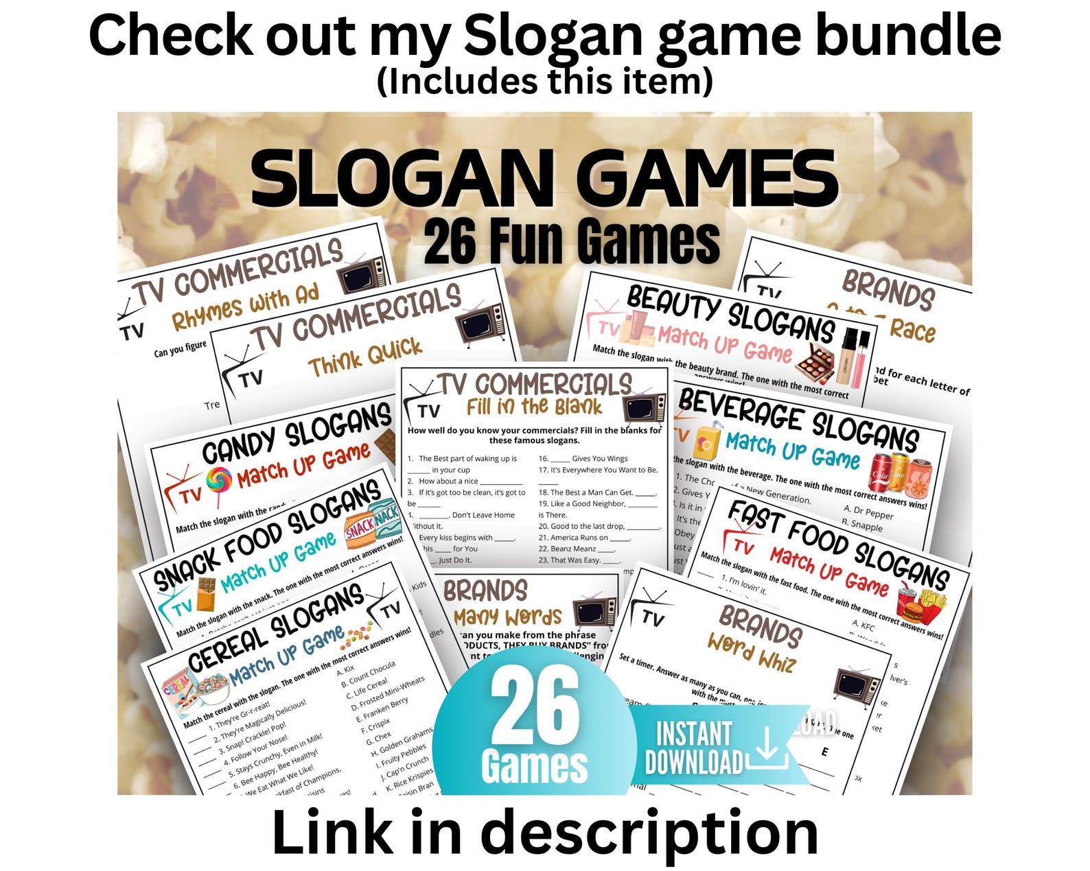 Beverage Slogan Trivia Game, Ad Slogan Match up Quiz,printable TV ...