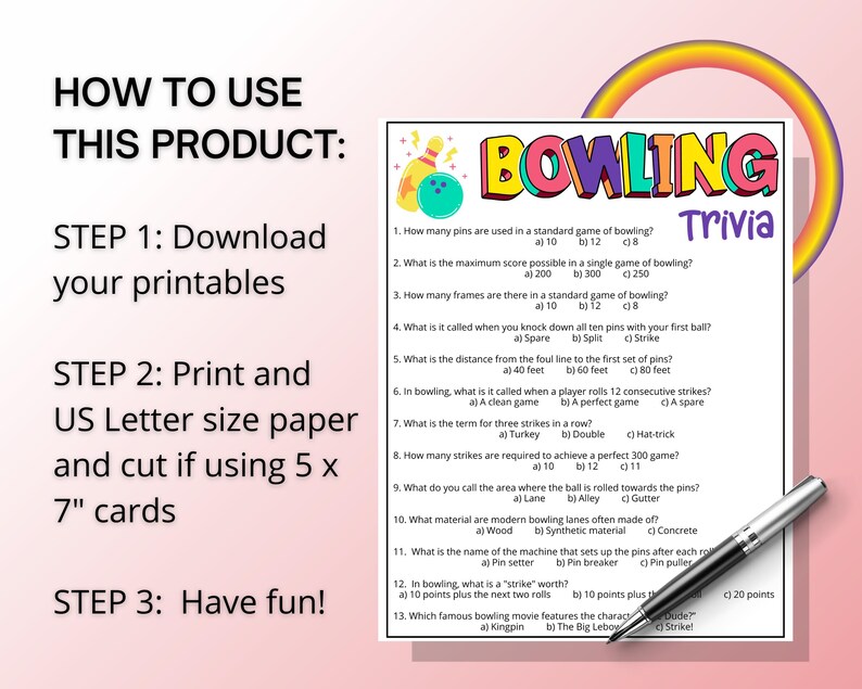 Bowling Trivia Game, Sports Team Trivia, Office Party Activity, Bowling ...