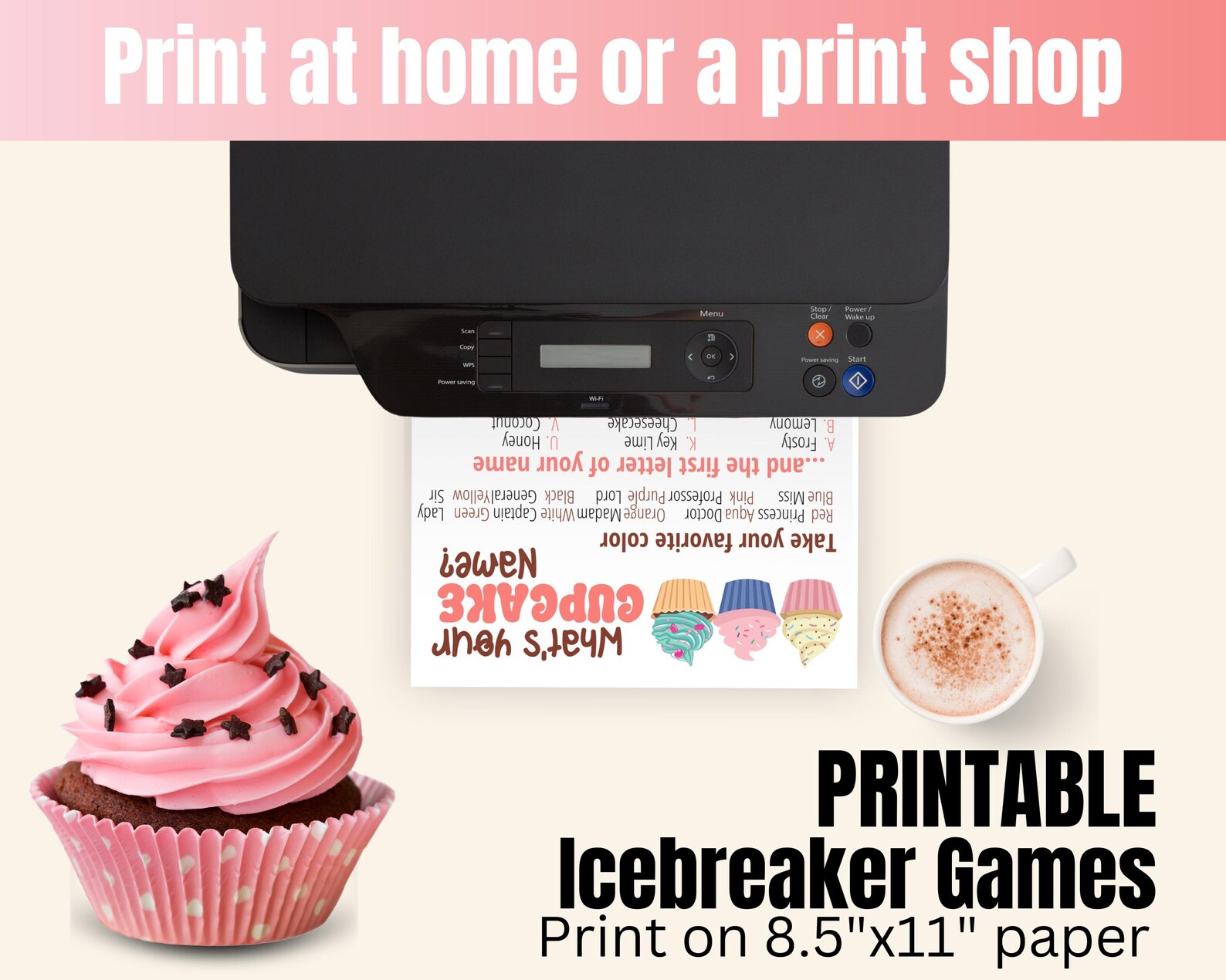 What's Your Cupcake Name Game WITH NAMETAGS + SIGN, Cupcake Birthday ...