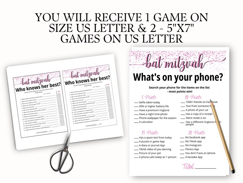 Bat Mitzvah Games, 6 Game Bundle, Bat Mitzvah Favors, Birthday Party ...