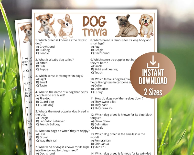 Dog Trivia Game, Printable Pets Party Game for Kids & Adults,animal ...