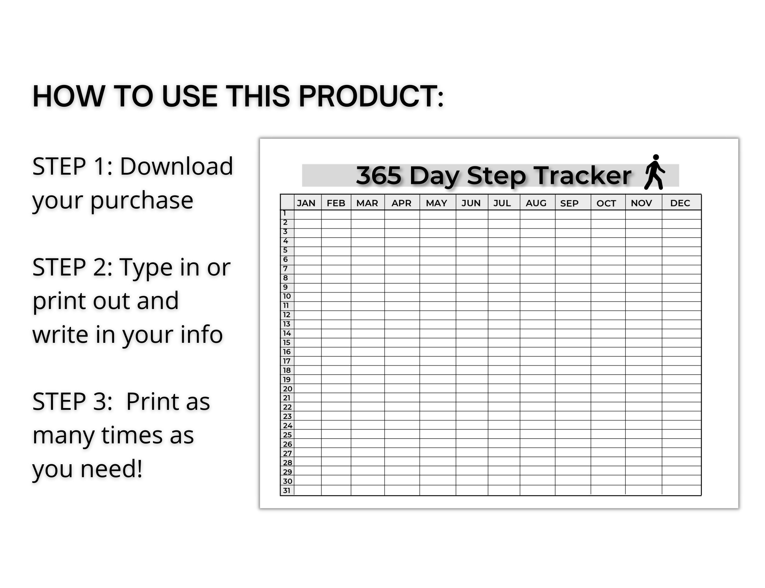 365 Day Step Tracker, Walking Challenge, Running Challenge, Editable ...