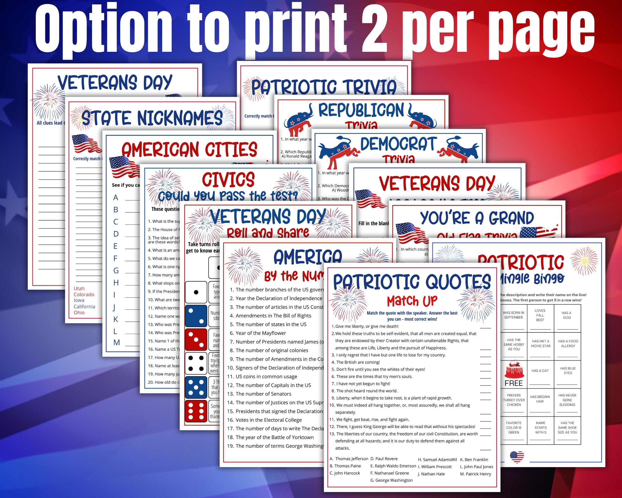 Veterans Day Game Bundle,veterans Day Trivia,patriotic Songs Game ...