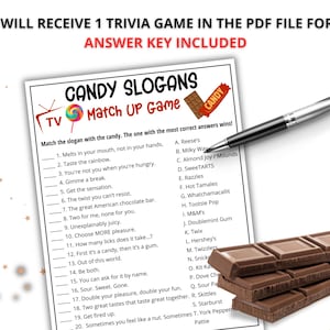 Candy Slogan Trivia Game, Ad Slogan Match up Quiz, Printable TV ...