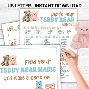 What's Your Teddy Bear Name Game WITH NAMETAGS + SIGN, Game, Teddy Bear ...