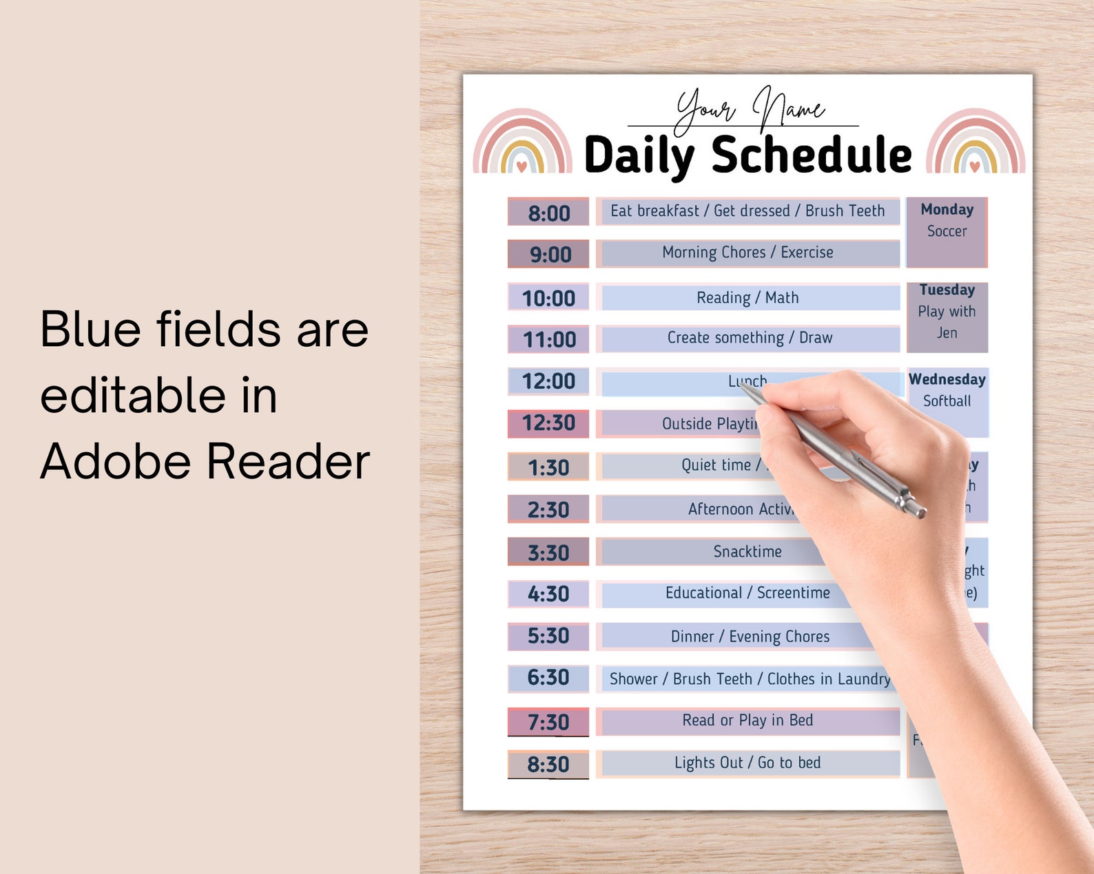 Daily Schedule, Daily Routine - Editable PDF, Daily Routine Template ...
