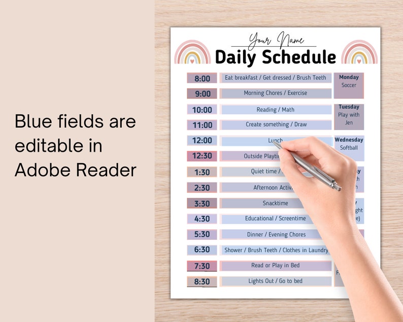 Daily Schedule, Daily Routine - Editable PDF, Daily Routine Template ...