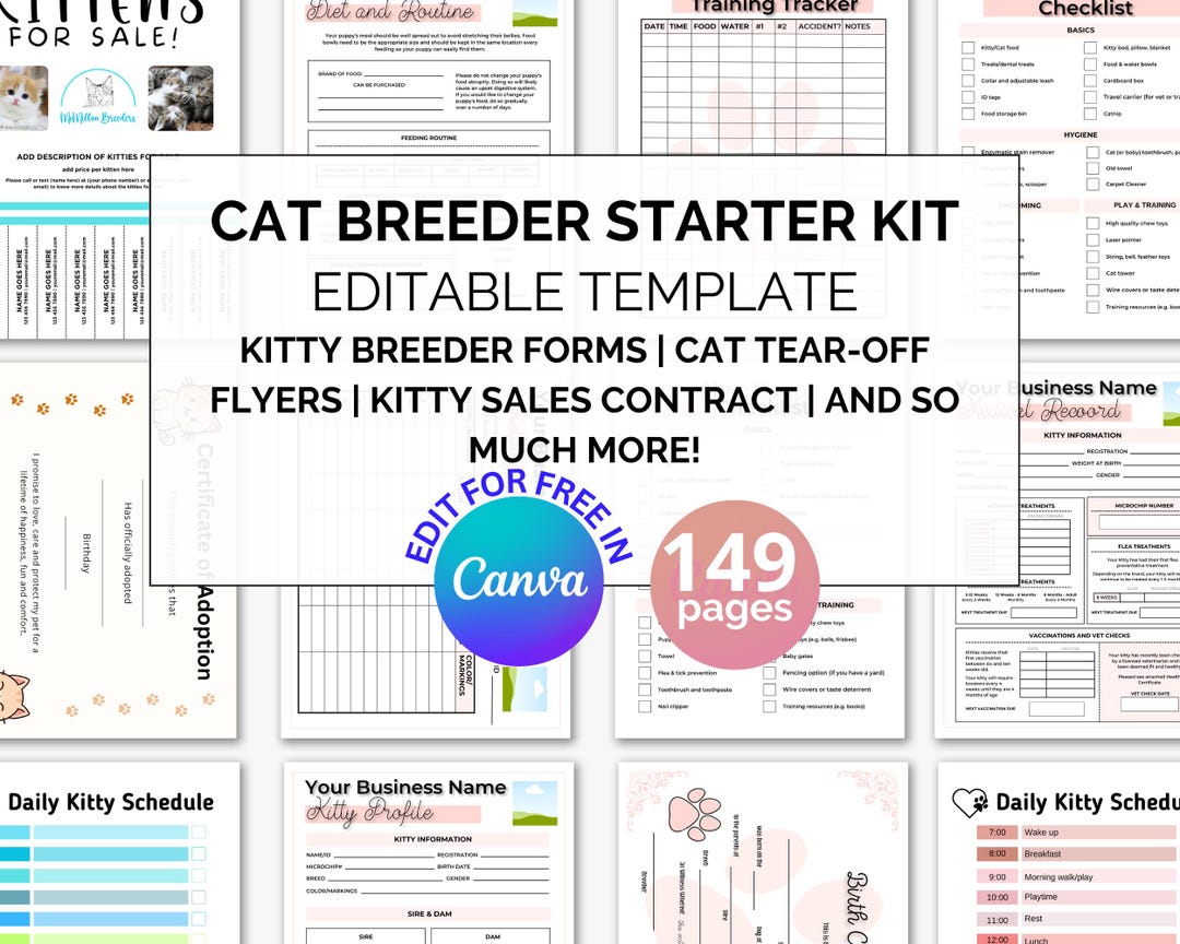 Editable Kitten Breeder Starter Kit Templates, Cat Contract for ...