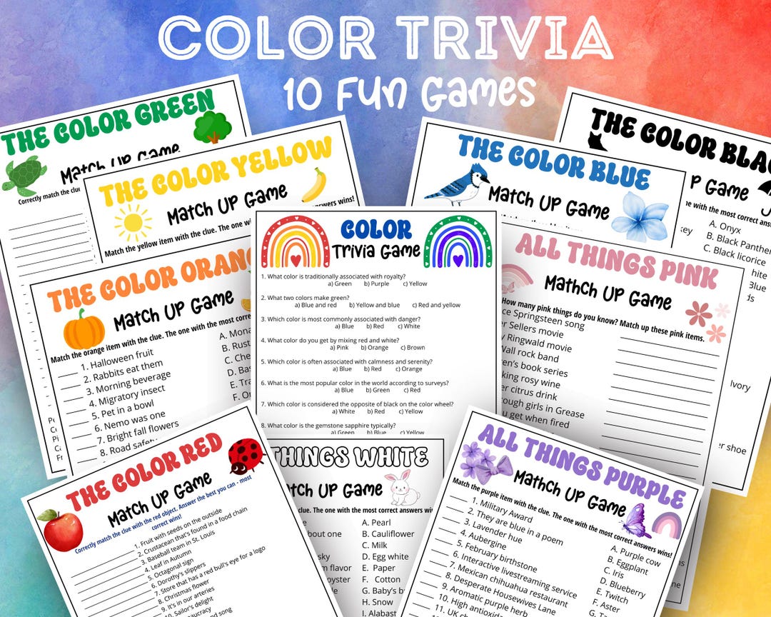 Color Trivia Game Bundle, Printable Game for Kids & Adults, Babyshower ...