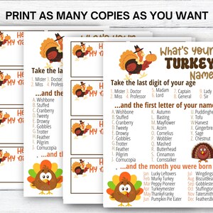 What's Your Turkey Name Game WITH NAMETAGS + SIGN, Thanksgiving Game ...