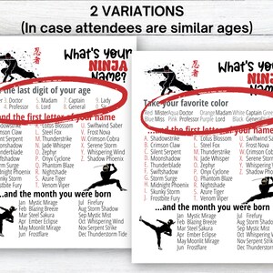 What's Your Ninja Name Game WITH NAMETAGS + SIGN, Ninja Theme Party ...