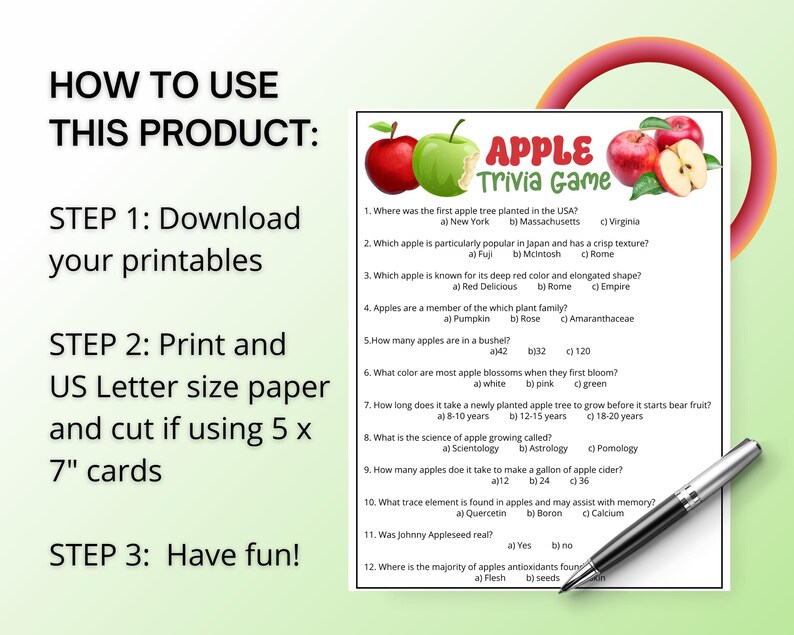 Apple Trivia Game, Fall Trivia Game, Halloween Party Game, Autumn ...