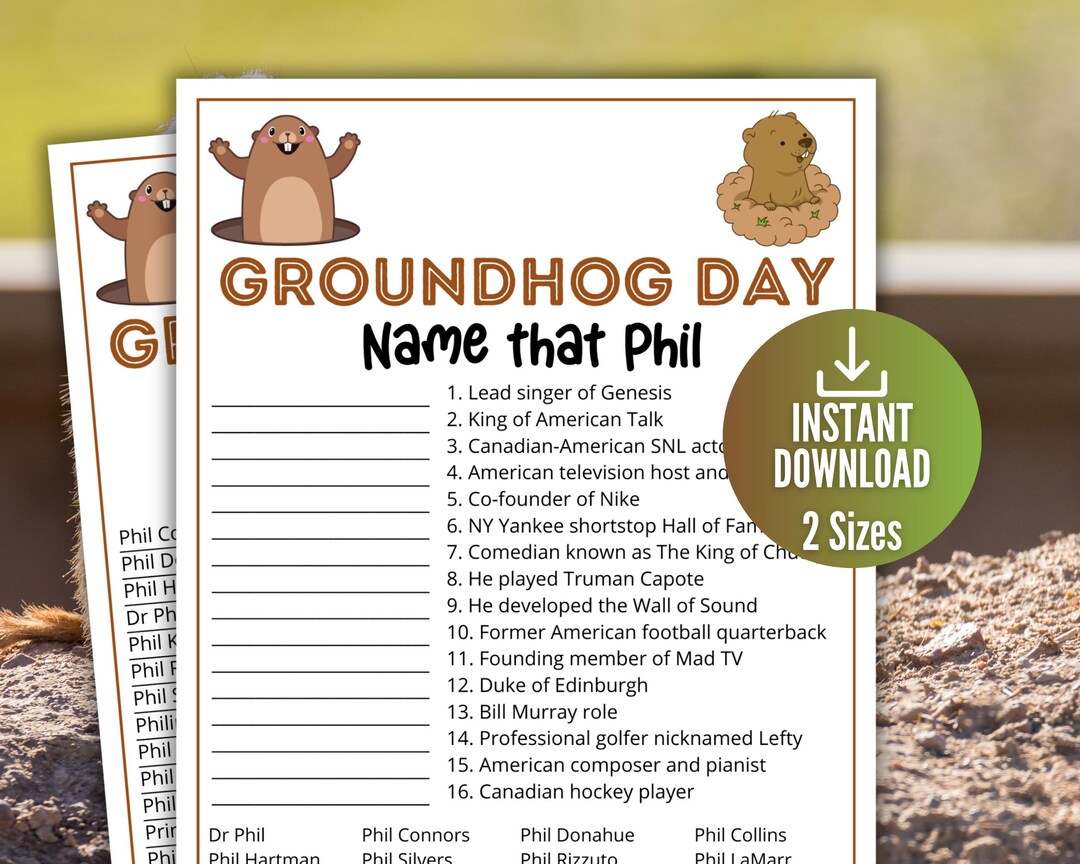 Groundhog Day Name That Phil Game, Groundhog Day Trivia Match Up ...